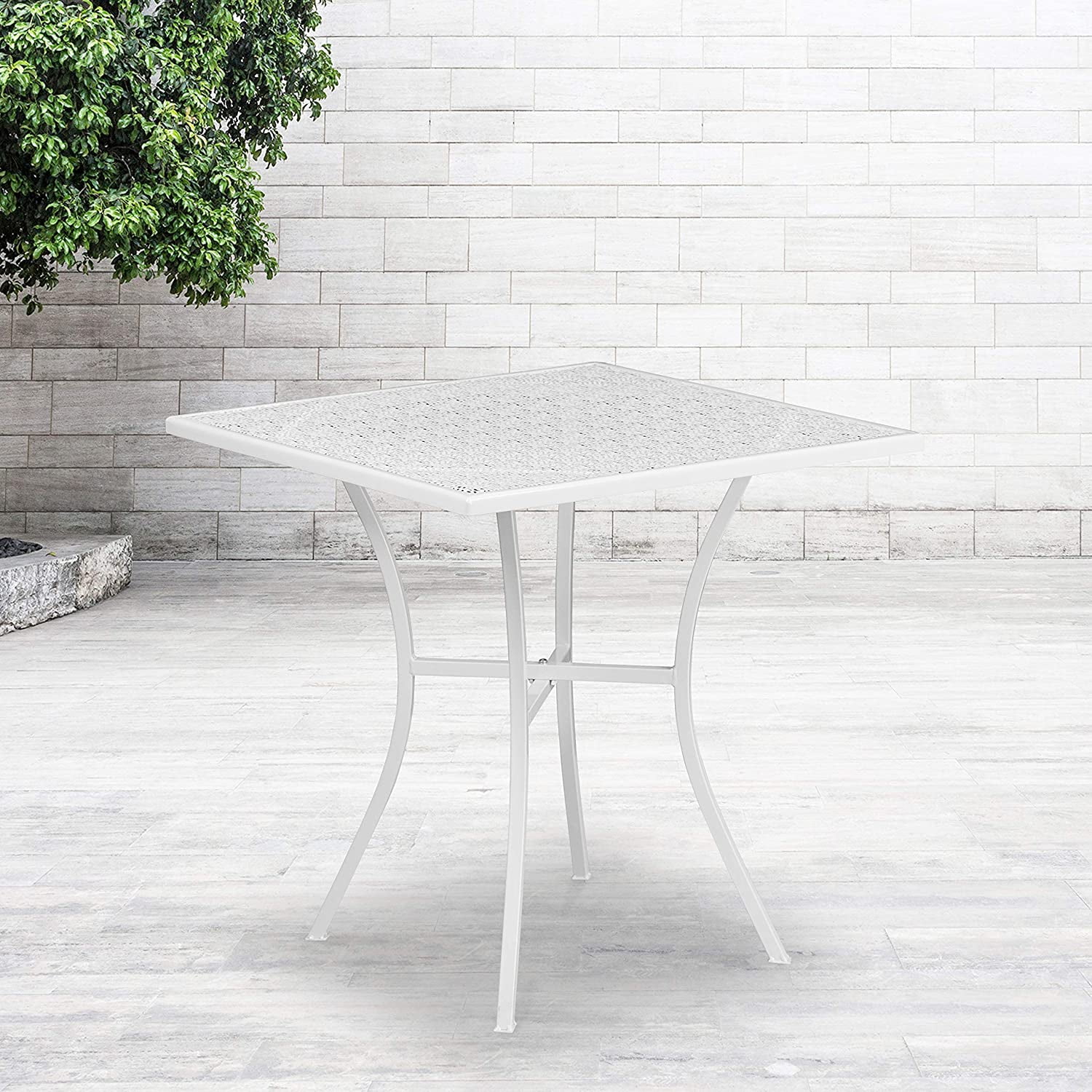 Commercial Grade 28" Square White Indoor-Outdoor Steel Patio Table ...