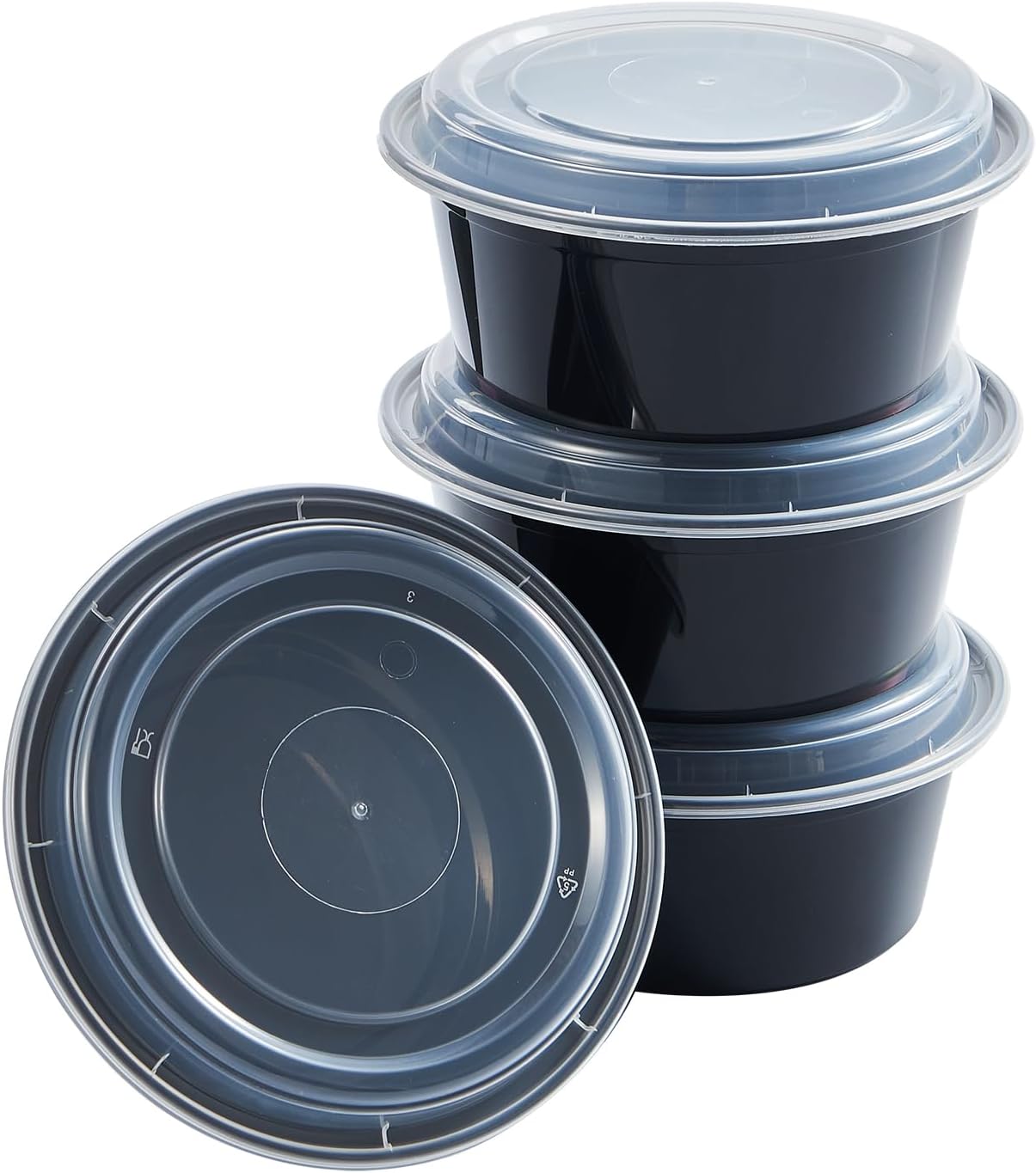 Commercial Grade 38oz Round Food Container Black Base Clear Lid, Heavy ...