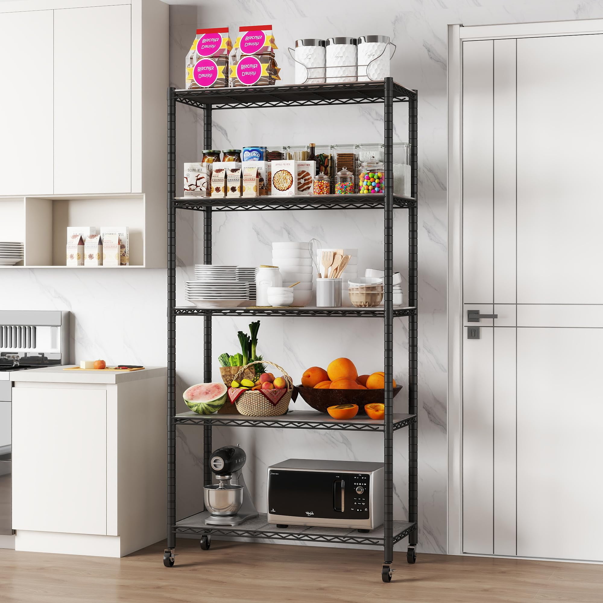 Space-Saving 5-Tier Rolling Shelving Unit, NSF Certified Carbon Steel ...