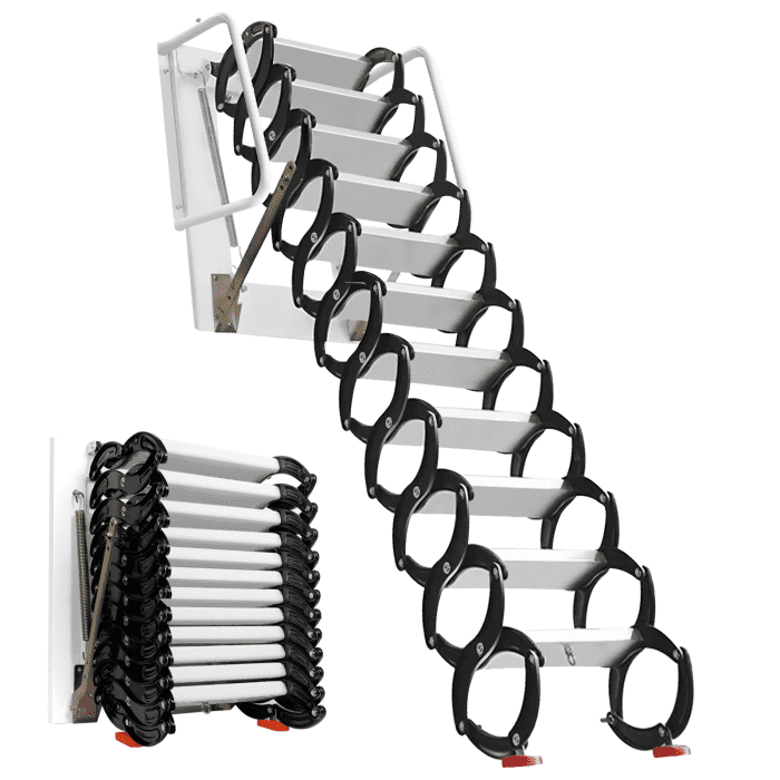 Commercial Grade Folding Ladder, 12-Step Attic Access Stairs, Durable ...