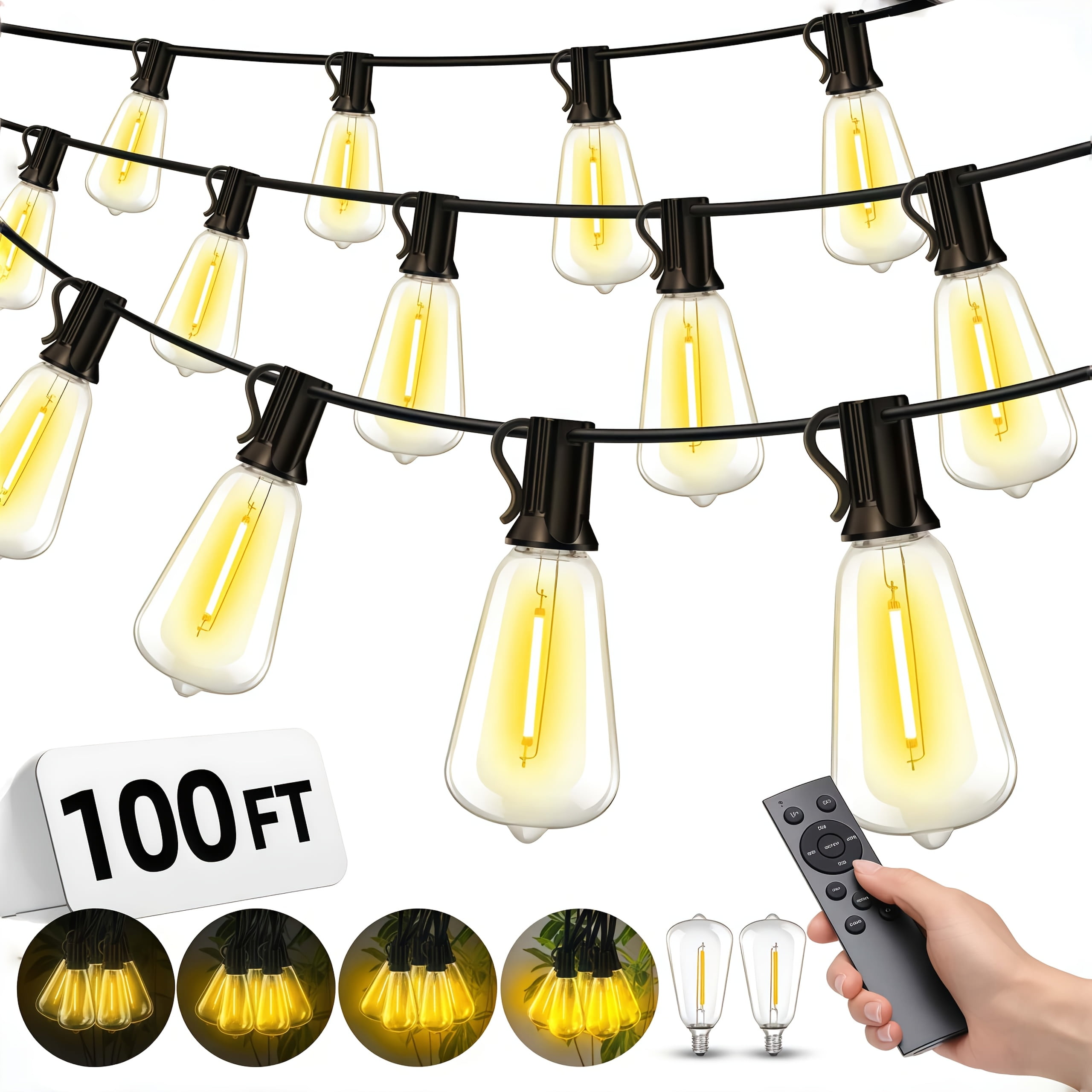 Commercial Grade LED Outdoor String Lights - 50-200FT Dimmable Remote ...