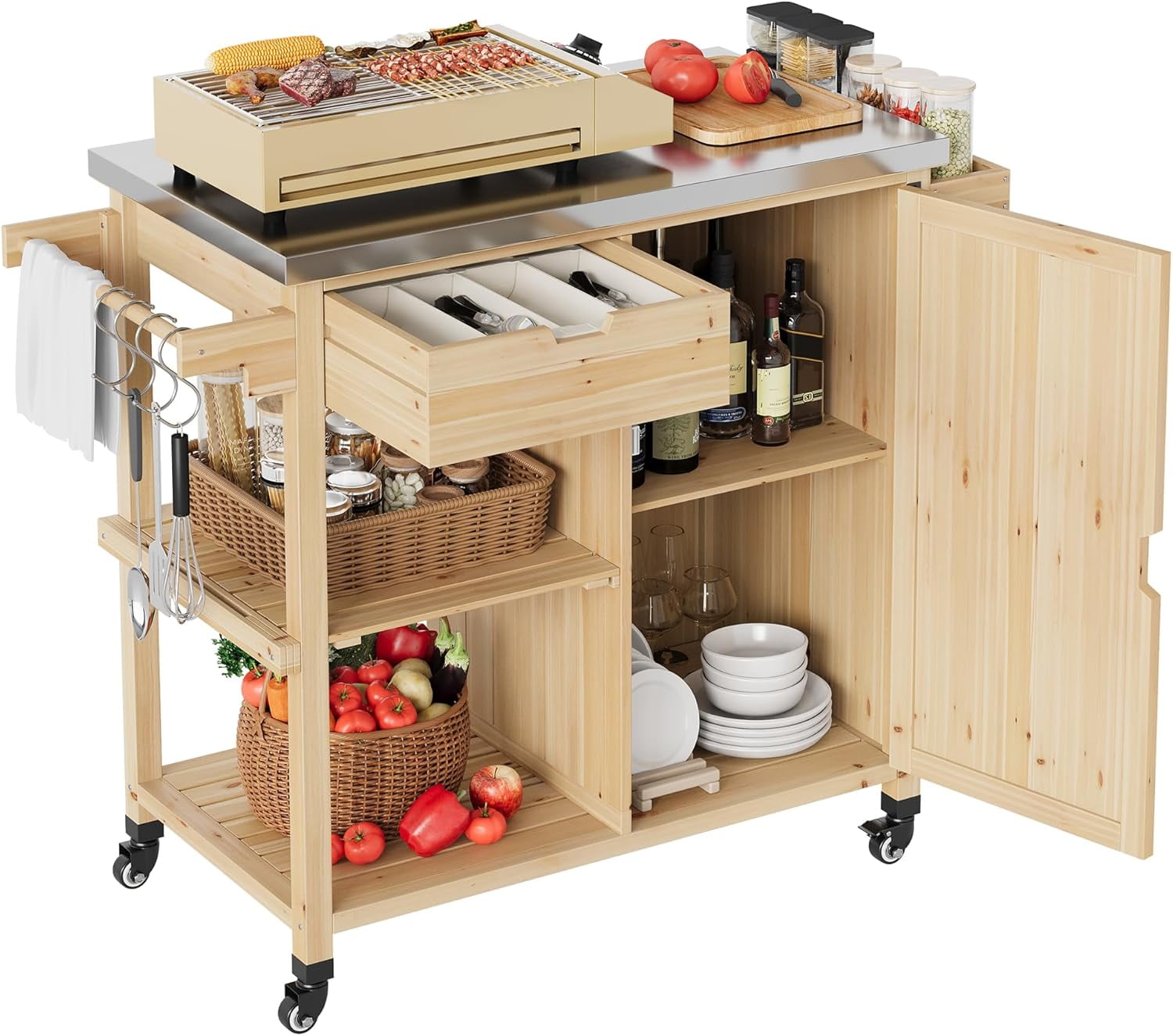 Commercial-Grade Outdoor Grill Cart, 31.5" Stainless Prep Table, 3-Tier ...