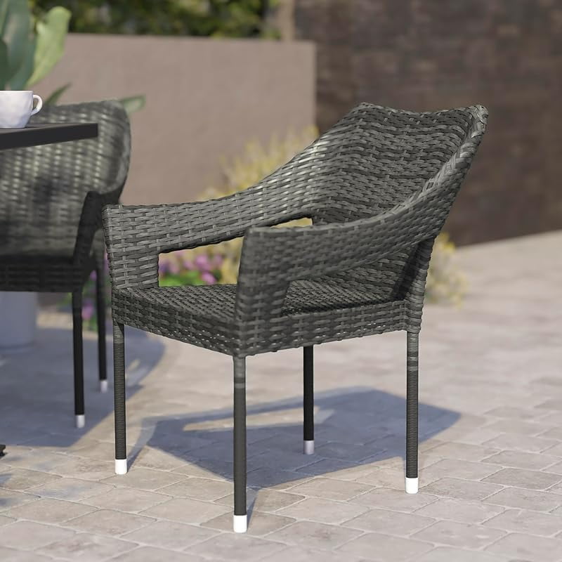 Commercial Grade Patio Chair, All Weather PE Rattan Wicker Stacking ...