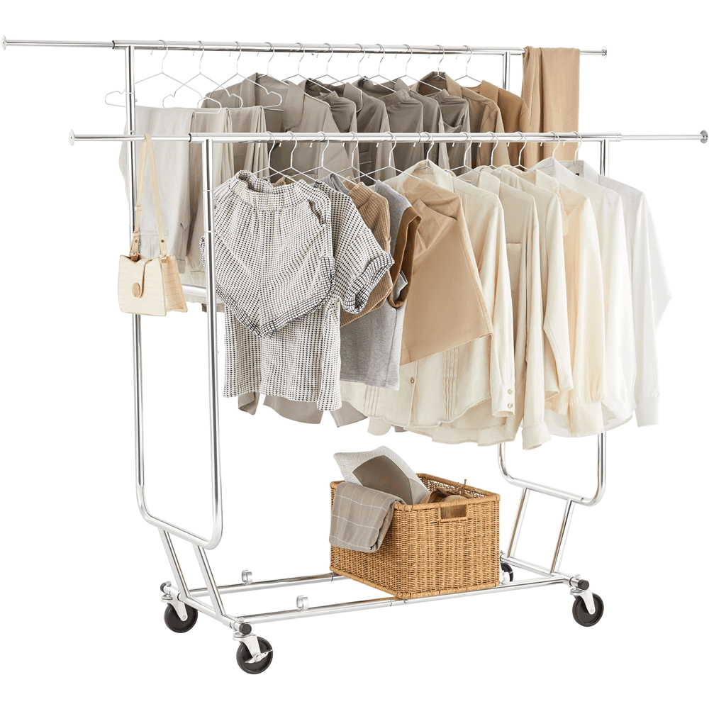 Commercial Grade Rolling, Adjustable, Collapsible Garment Rack ...