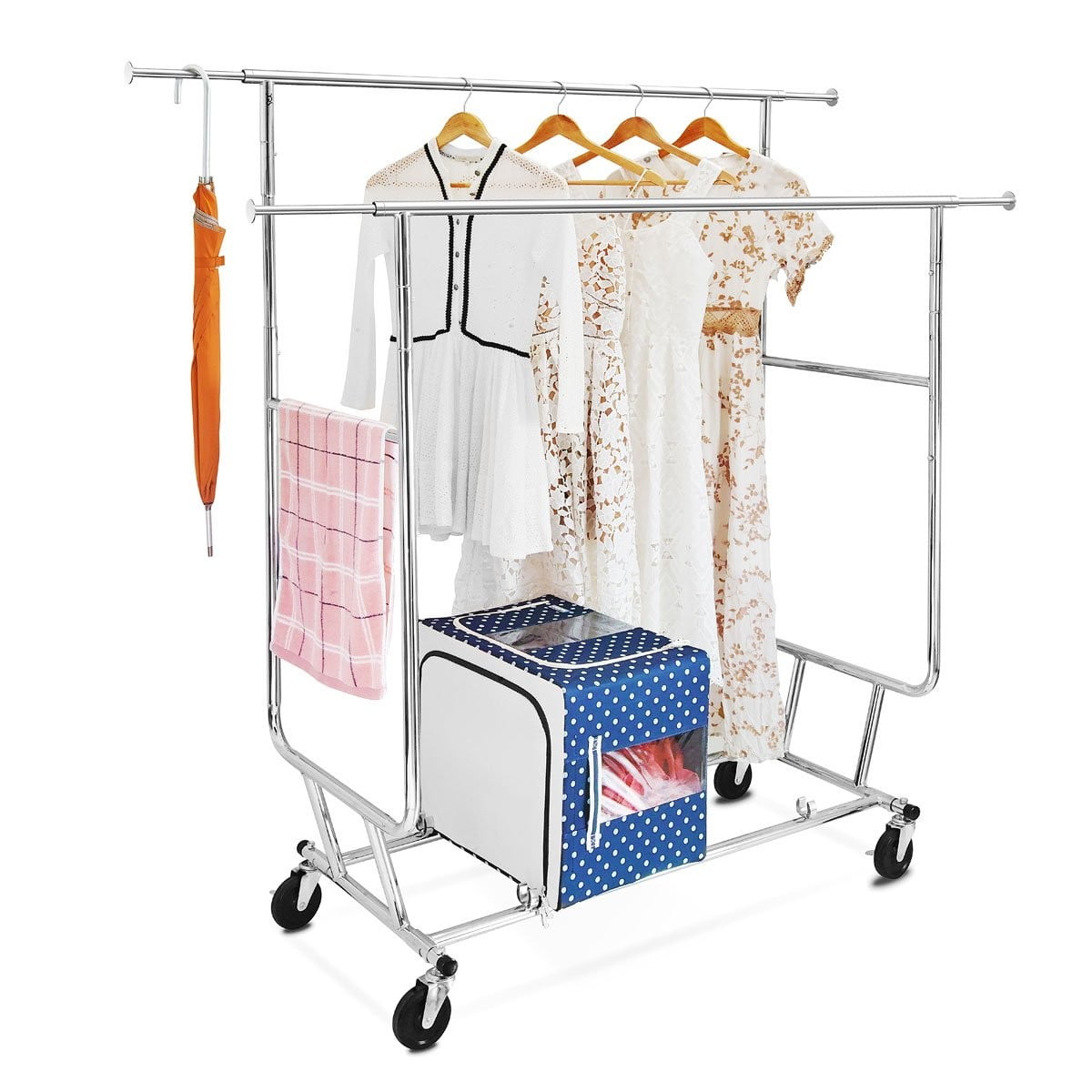 Commercial Grade Rolling, Adjustable, Collapsible Garment Rack ...