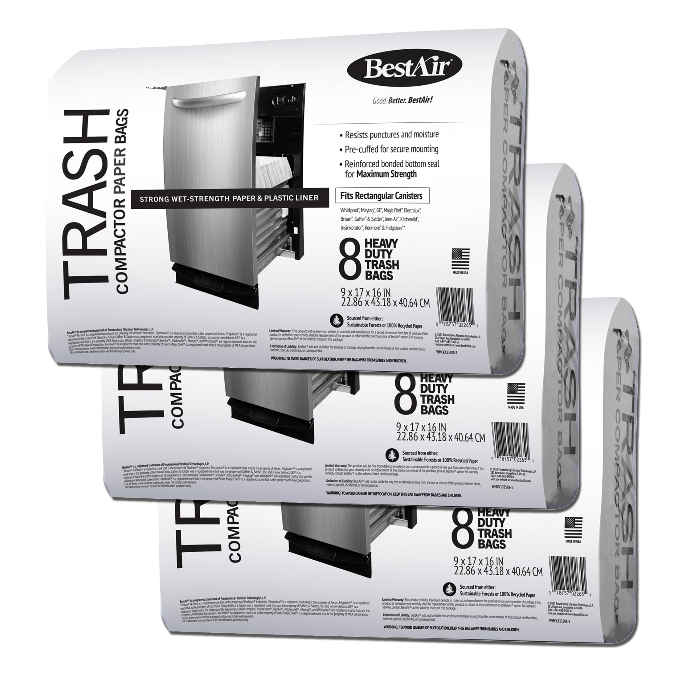 Commercial Grade Trash Compactor Bags 16x9x17 Inches, 72 Bags Total, Bonded Seal for Maximum ...