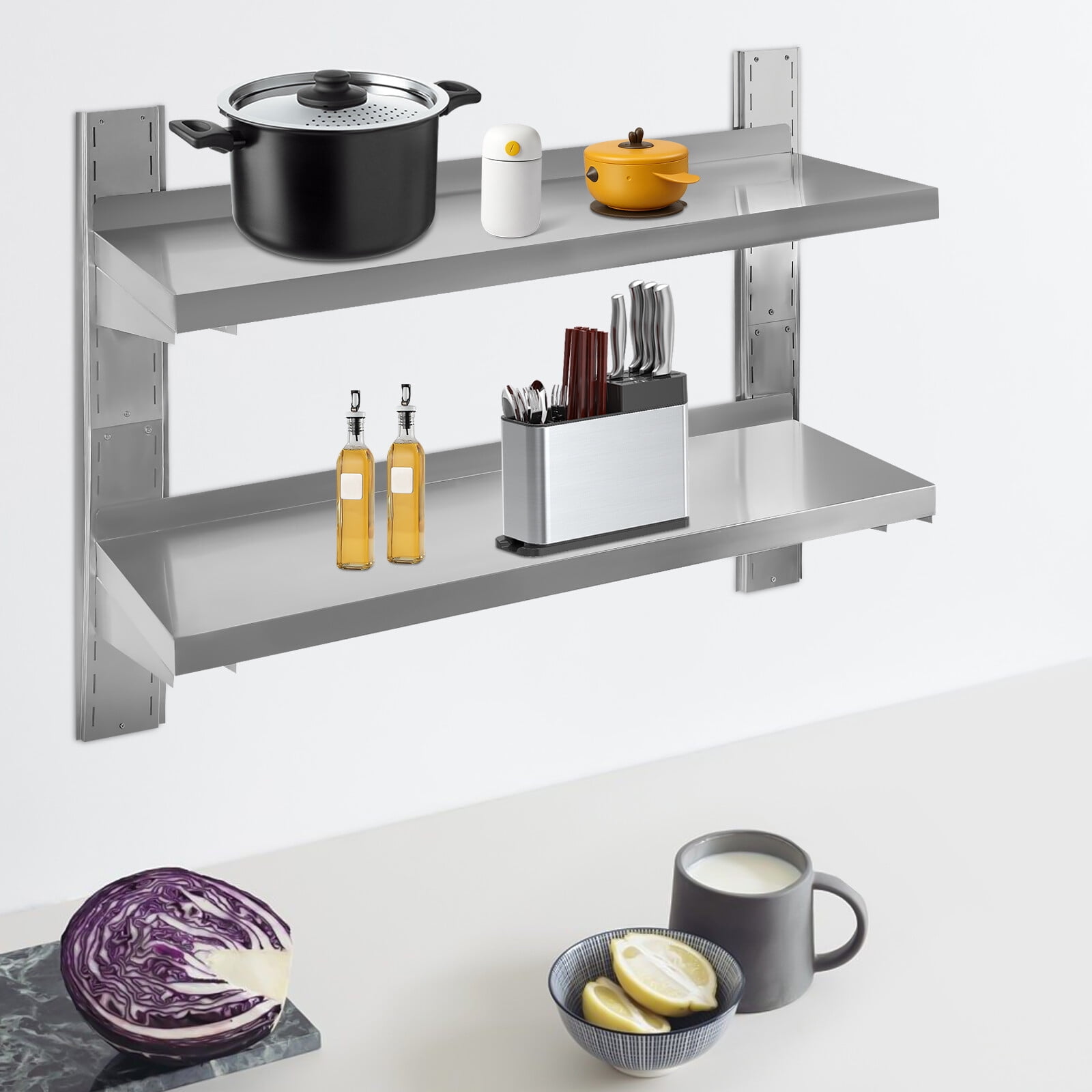 Commercial Grade Wall Shelf - 2-Tier 120x32cm Steel Rack, 4-Level ...