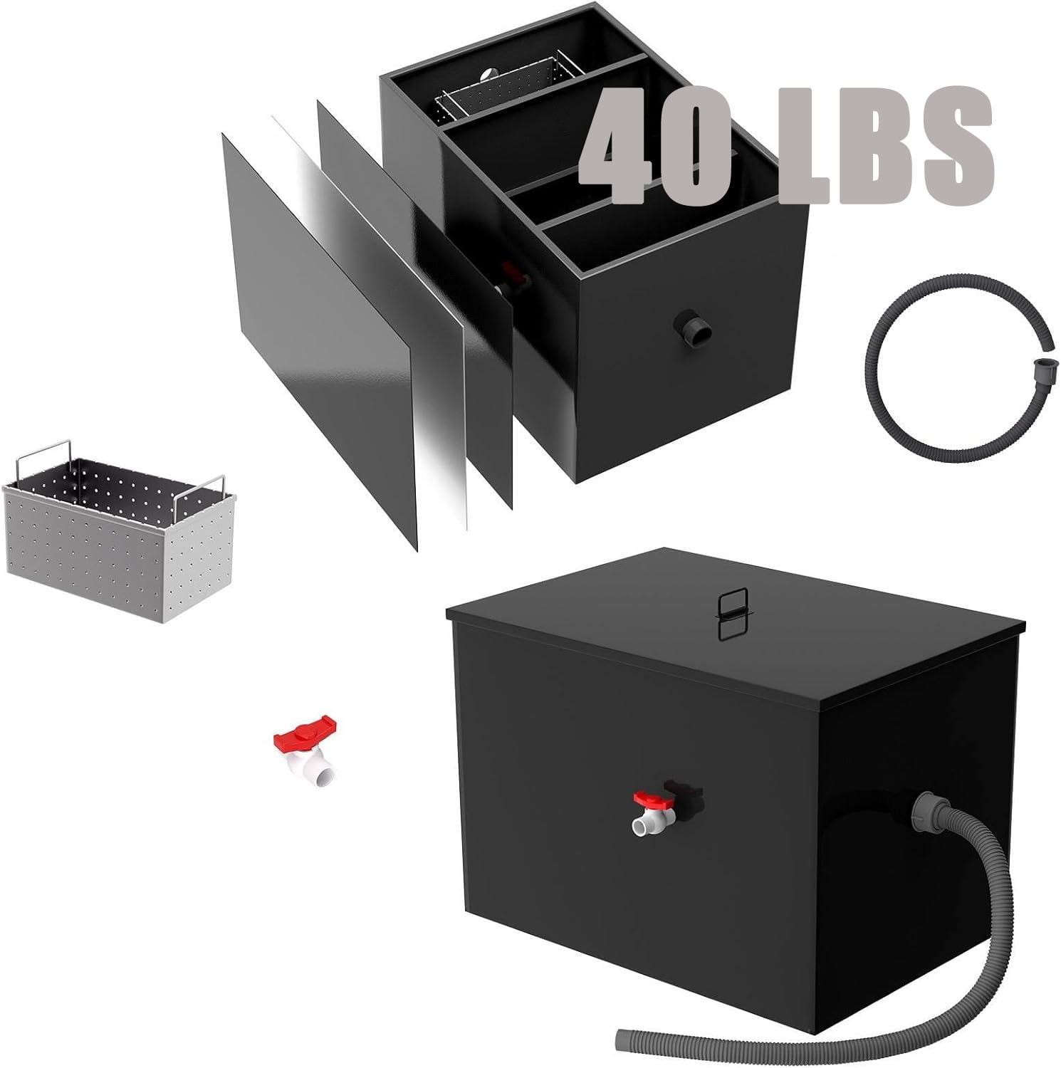 Commercial Grease Trap, 40 LBS Grease Interceptor, Side Inlet ...