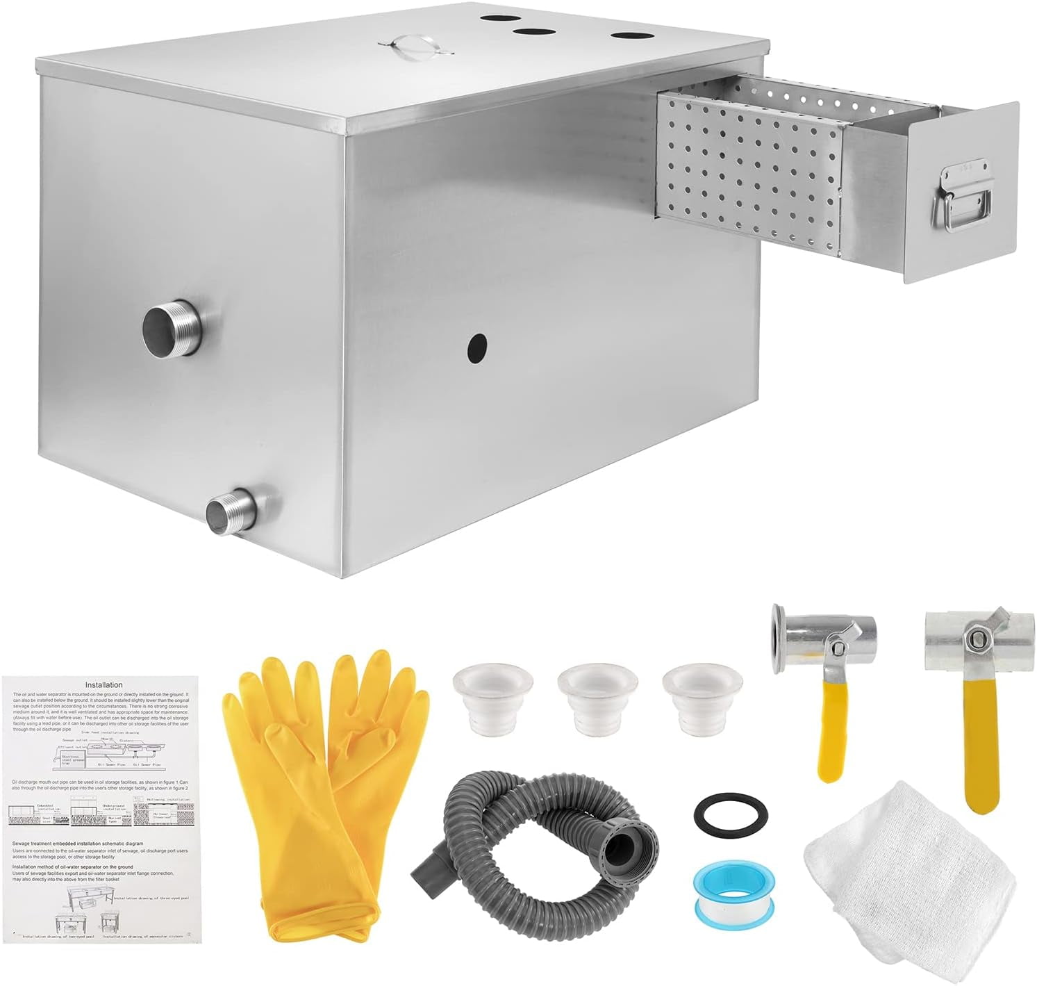 Commercial Grease Trap, 40 lbs Stainless Steel Interceptor with Top ...