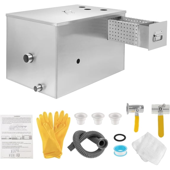 Commercial Grease Trap, 40 lbs Stainless Steel Interceptor with Top ...
