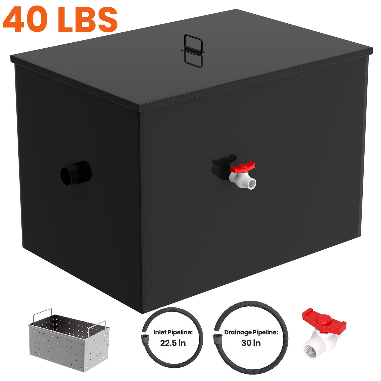 Commercial Grease Trap, Under Sink Grease Interceptor 40 LBS, Q235 ...