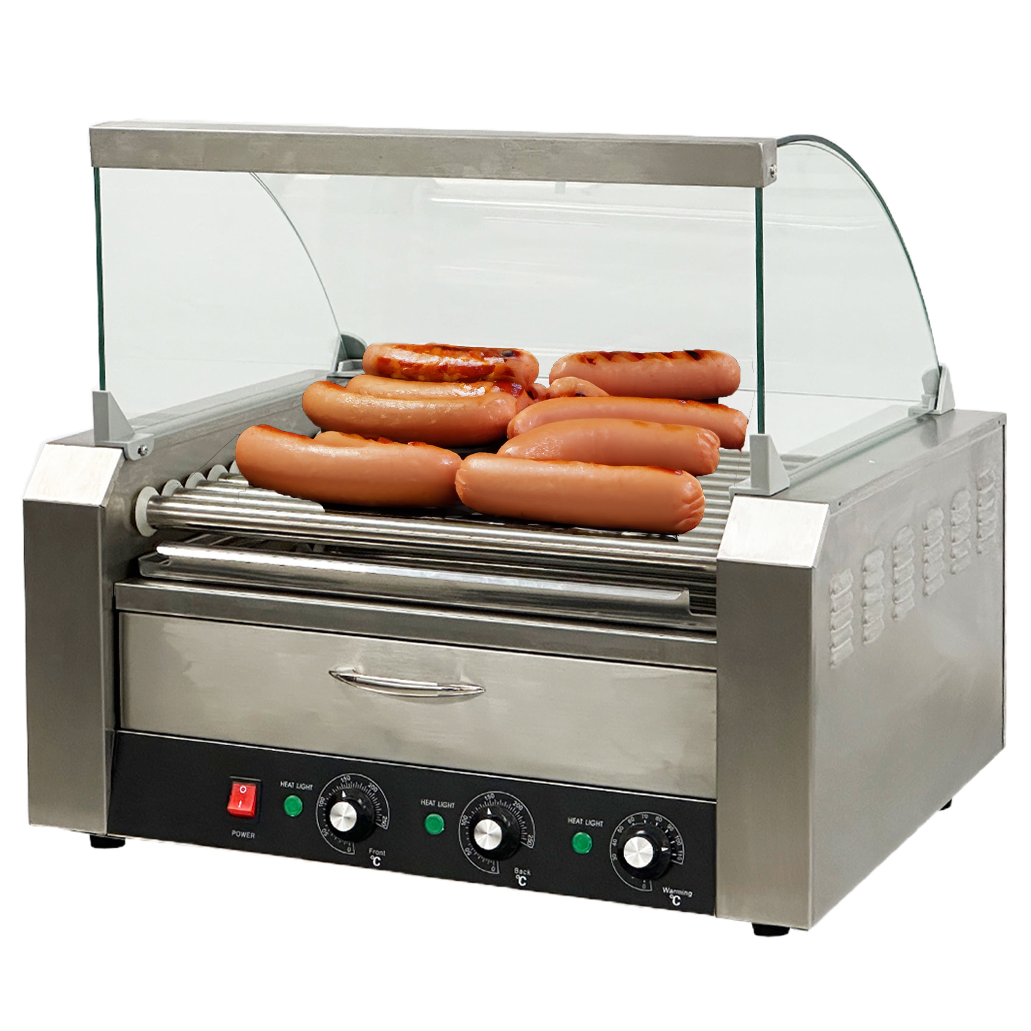 Commercial Hot Dog 11 Roller Grill Cooker Machine Stainless Steel 1650W ...