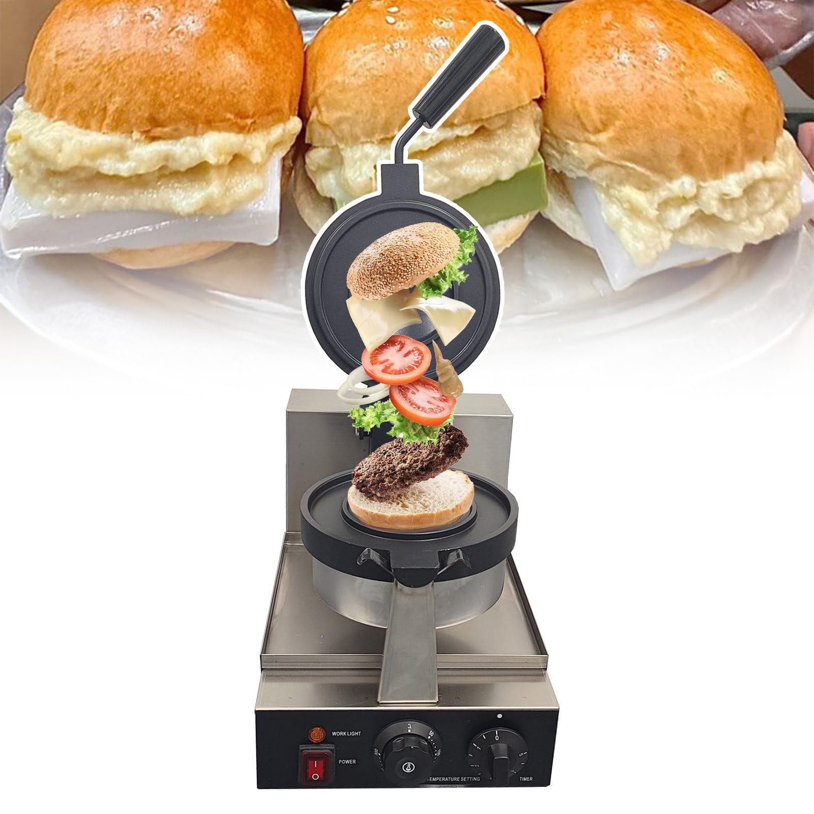 Commercial Hot Press Ice Cream Burger Maker,Electric Waffle Maker with ...