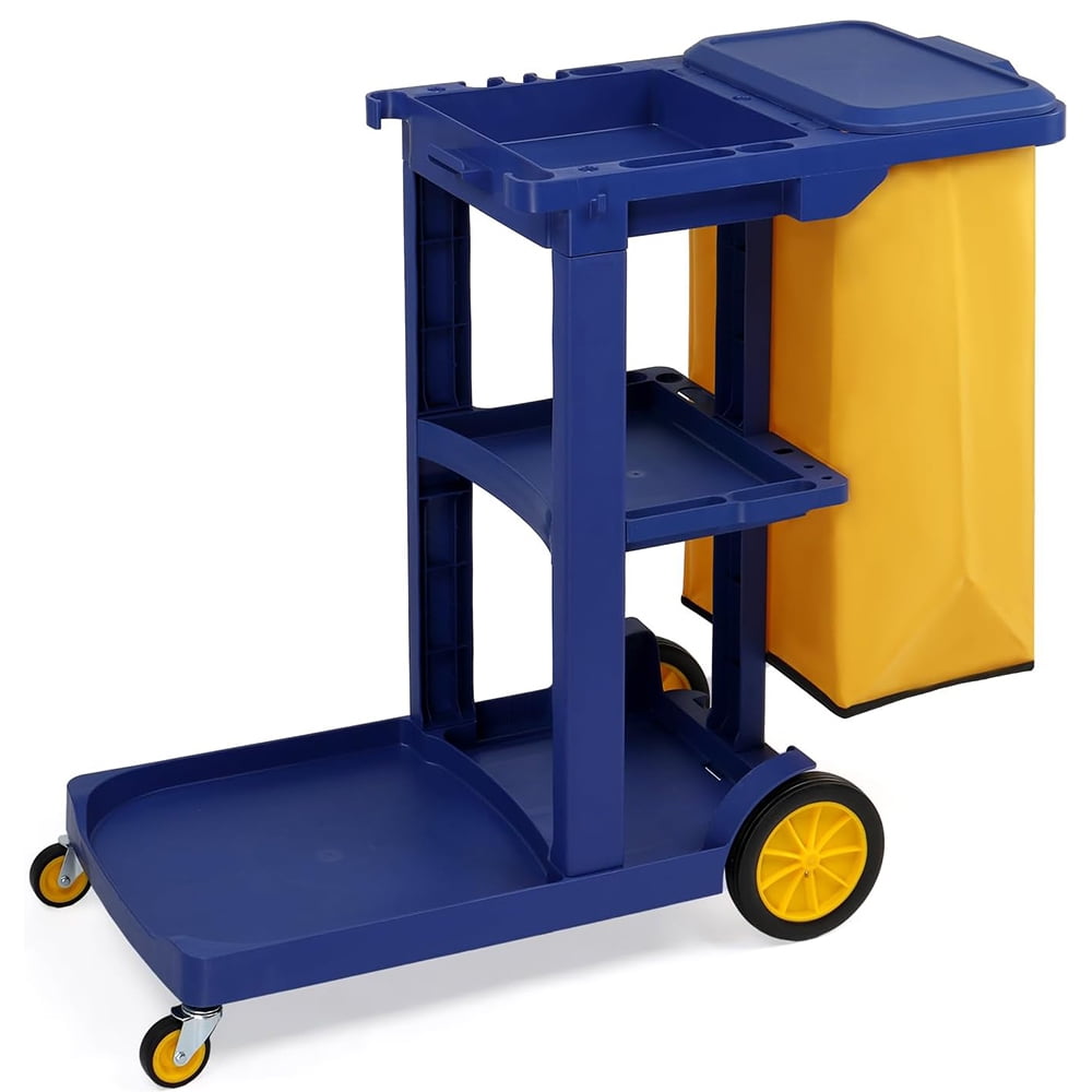 Commercial Housekeeping Cart 3-Shelf Heavy Duty, 500 Lbs Capacity ...