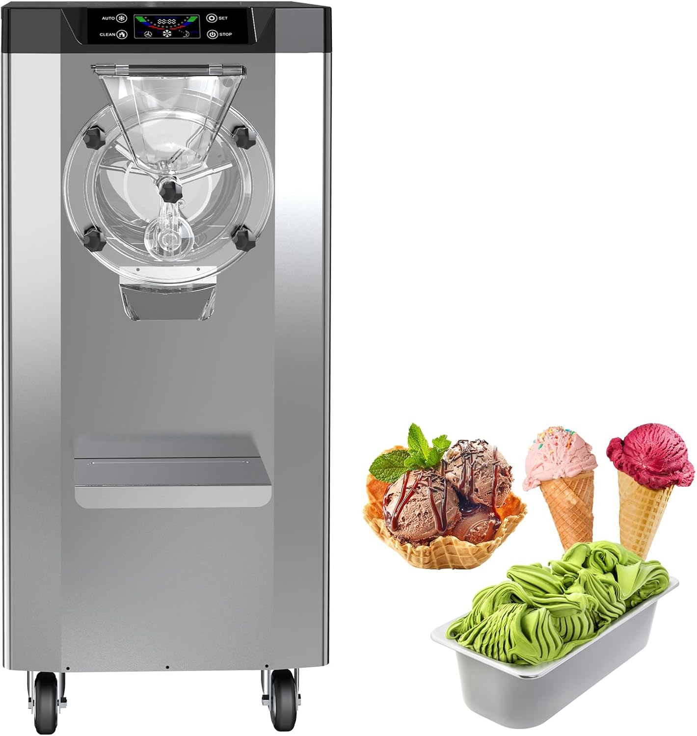 Commercial Ice Cream Machine,4.8-6.3 Gal/Hr,2000W Freestanding Hard ...