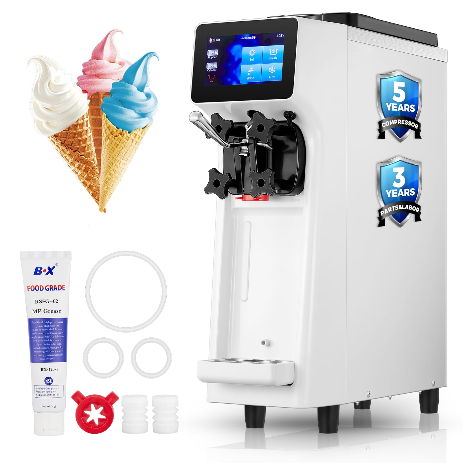 Commercial Ice Cream Maker 2.6-5.3 Gal/H Yield, Pre-cooling 1000W Soft ...