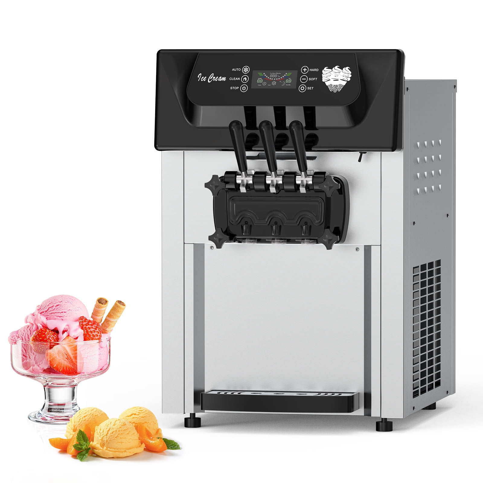 Commercial Ice Cream Maker,5.3-7.4Gal/H Yield,3 Flavor Countertop Soft ...