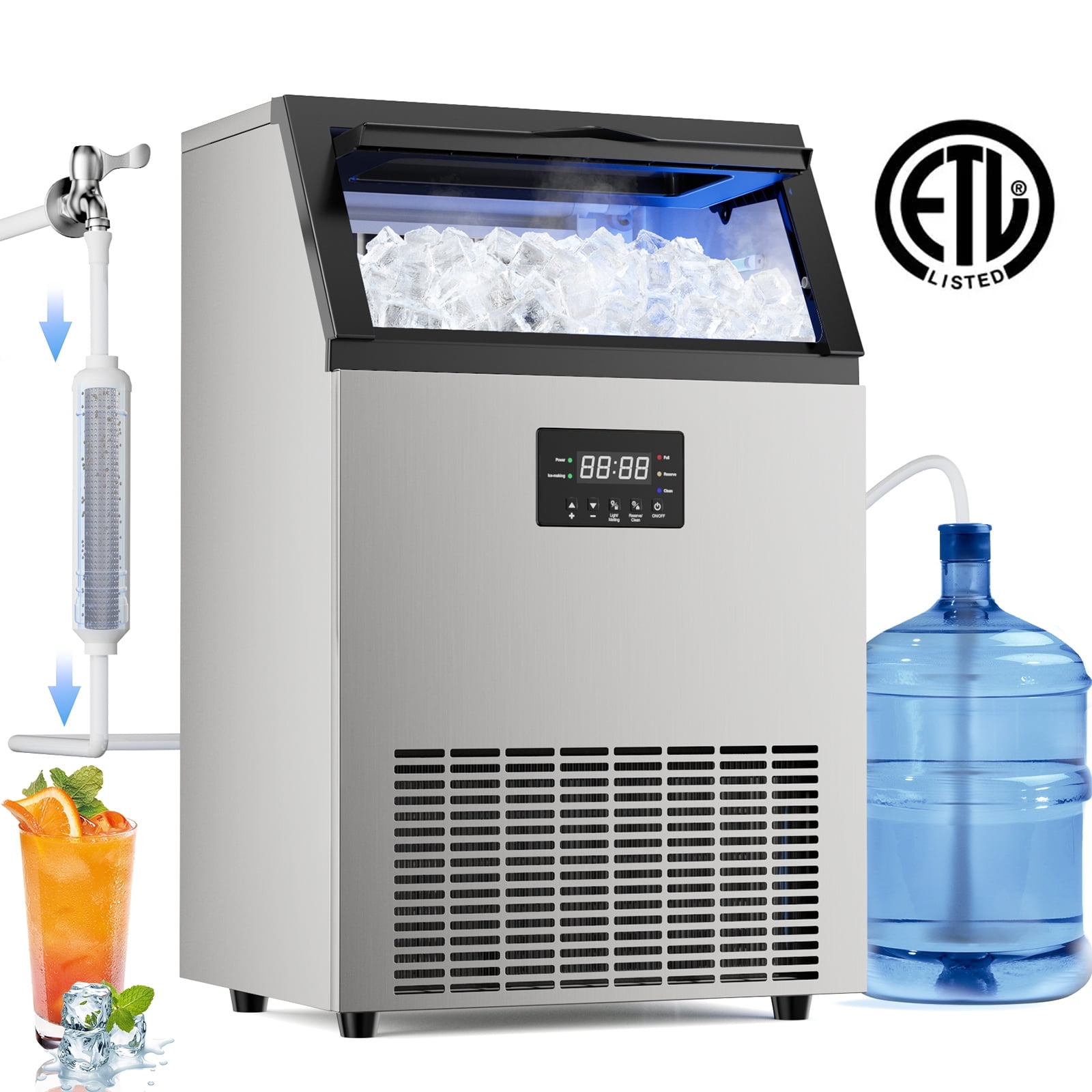 Commercial Ice Maker 150 lbs./24 H Freestanding Stainless Steel Ice ...