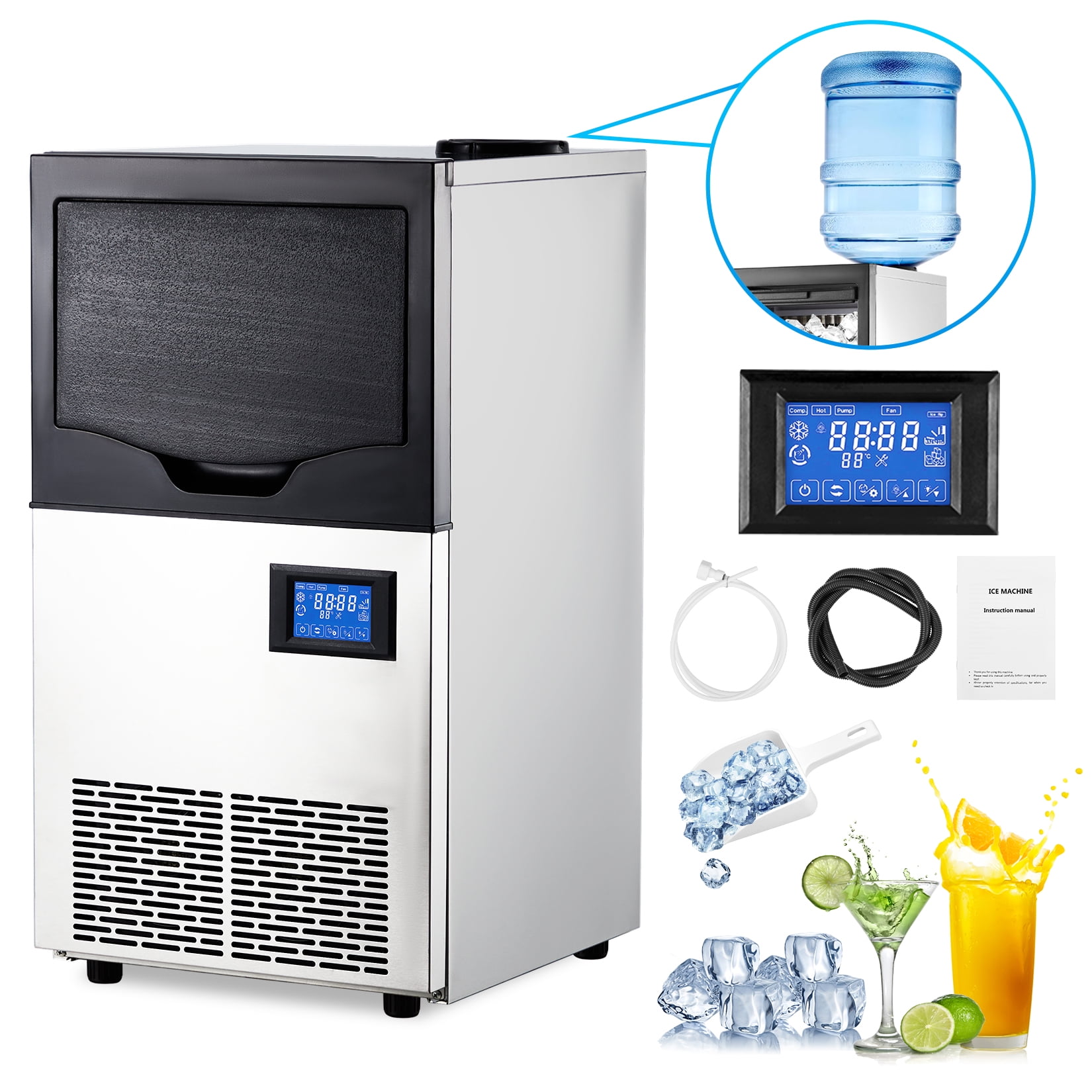 Commercial Ice Maker Machine,24H Stainless Steel Under Counter Ice ...
