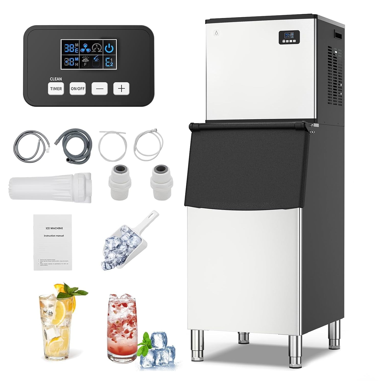 Commercial Ice Maker Machine, 350 lbs/24H Stainless Steel Ice Maker ...