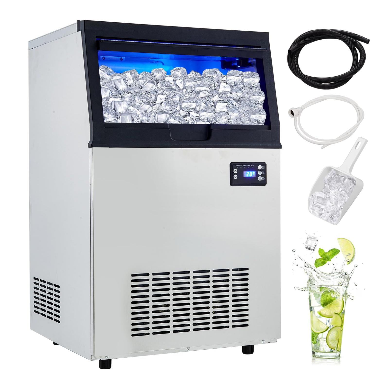 Commercial Ice Maker Machine, 90lbs/24H Stainless Steel ice Machine ...