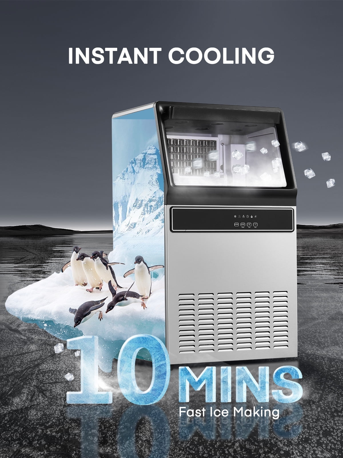 Commercial Ice Maker Machine 𝟏𝟎𝟎𝐥𝐛𝐬 𝐩𝐞𝐫 𝟐𝟒𝐇, 𝐀𝐥𝐥-𝐚𝐫𝐨𝐮𝐧𝐝 𝐒𝐭𝐚𝐢𝐧𝐥𝐞𝐬𝐬 𝐒𝐭𝐞𝐞𝐥 ...