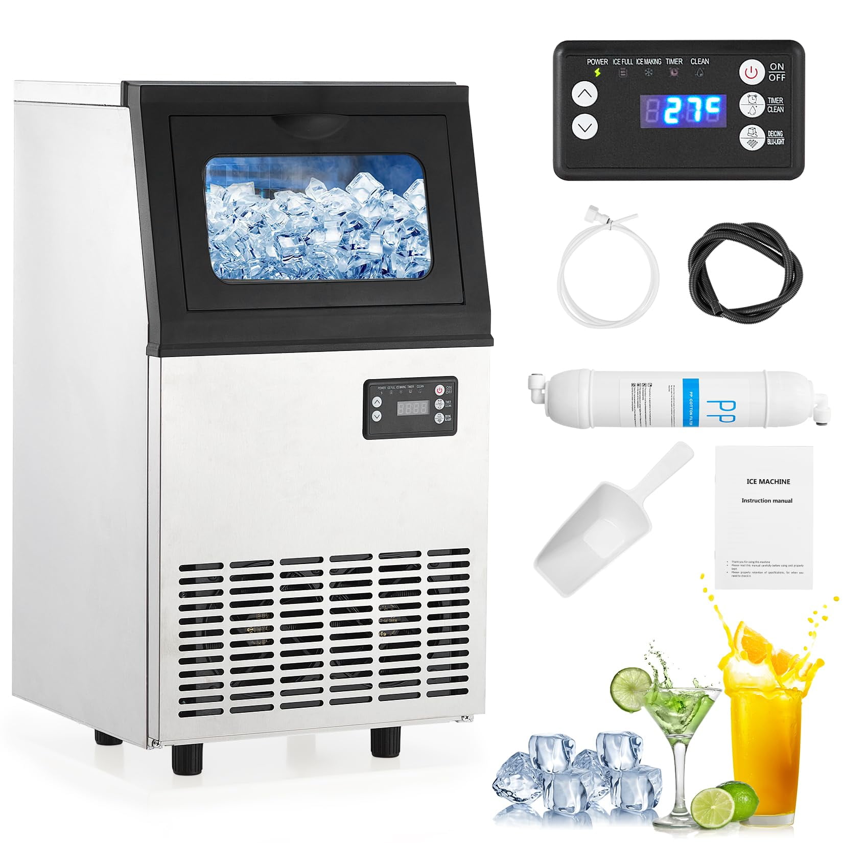 Commercial Ice Maker Machine, Freestanding/Under Counter Stainless ...