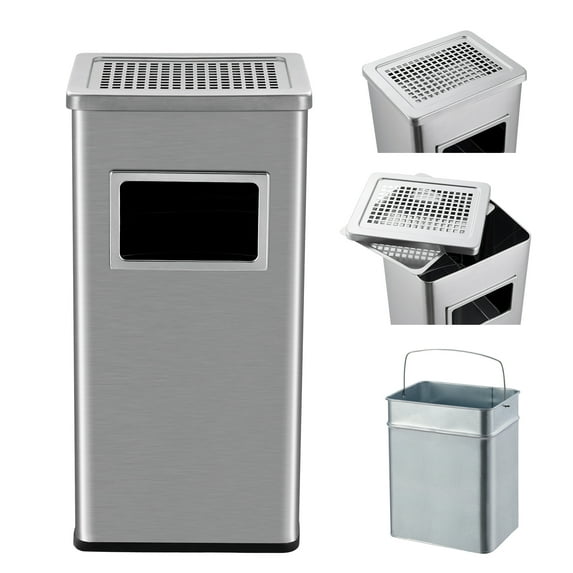 Commercial Indoor Outdoor Trash Can 30L Stainless Steel Square Garbage ...