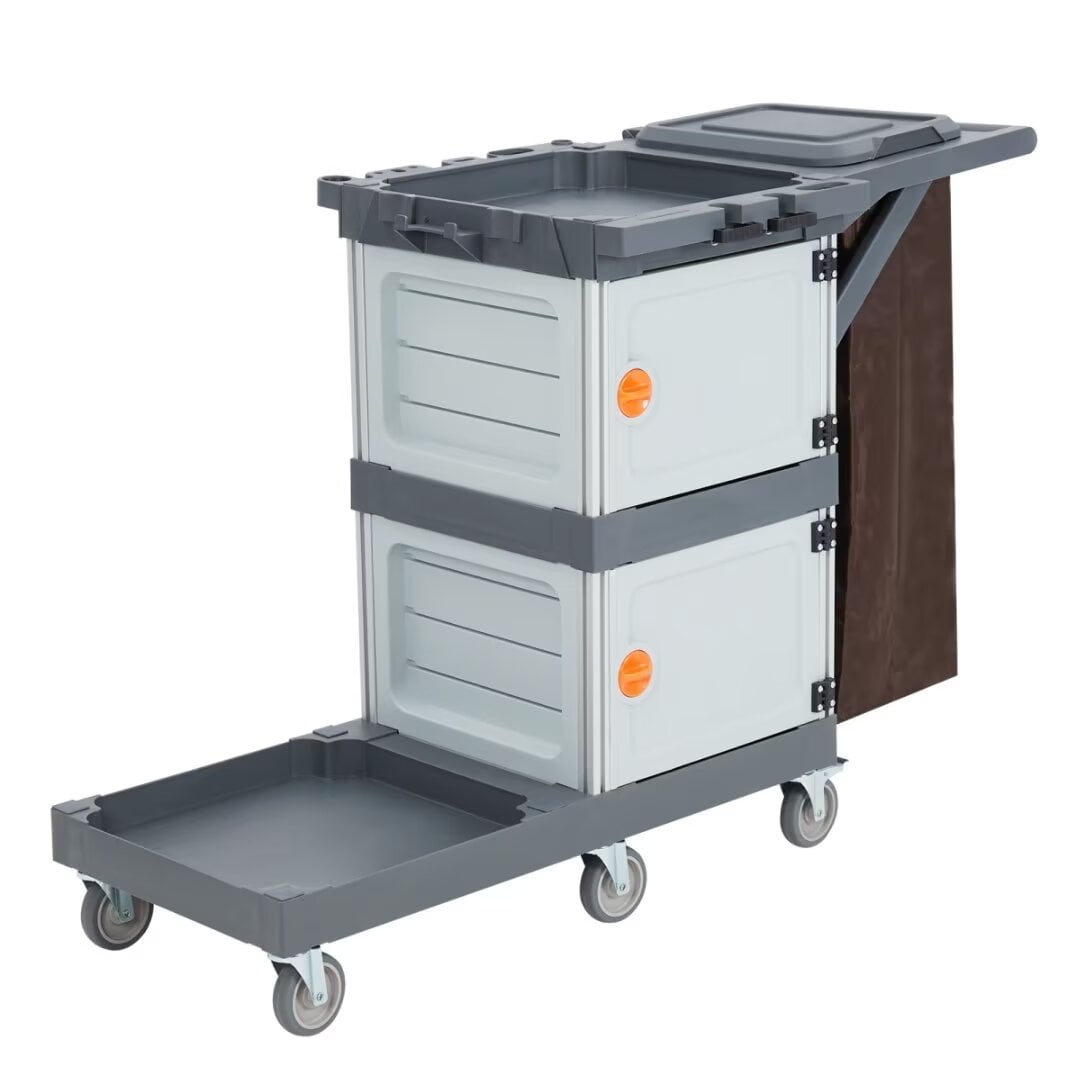Commercial Janitorial Cart with 2 Cabinet, Cleaning Cart On Wheels ...