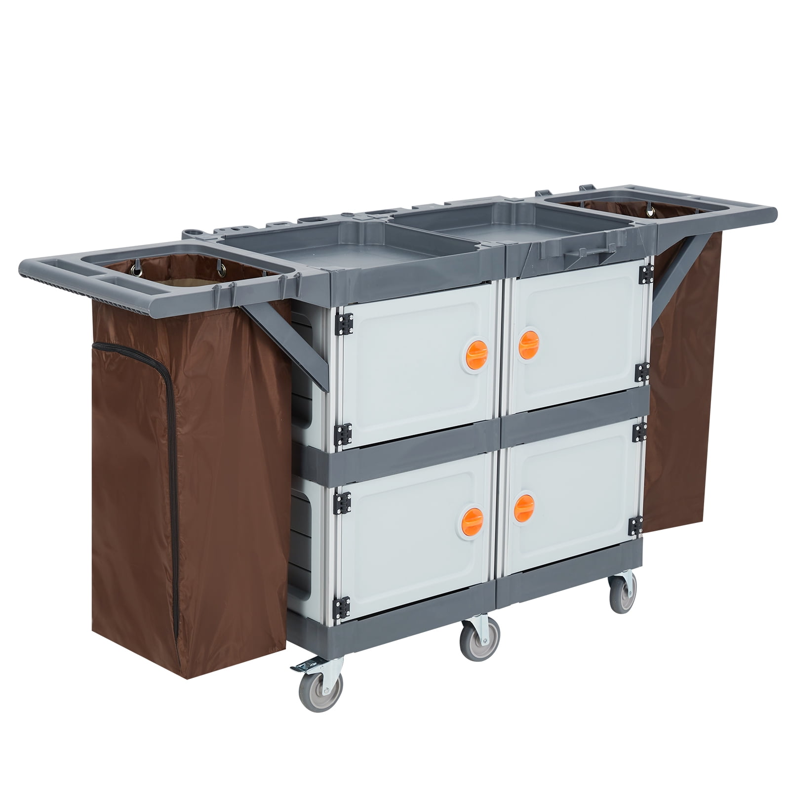 Commercial Janitorial Cart with 4 Cabinet - Black Housekeeping Caddy ...