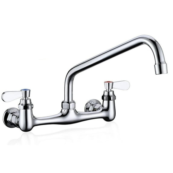 Commercial Kitchen Faucet Chrome Dual Handle Swivel Sink Mixer Tap Wall ...