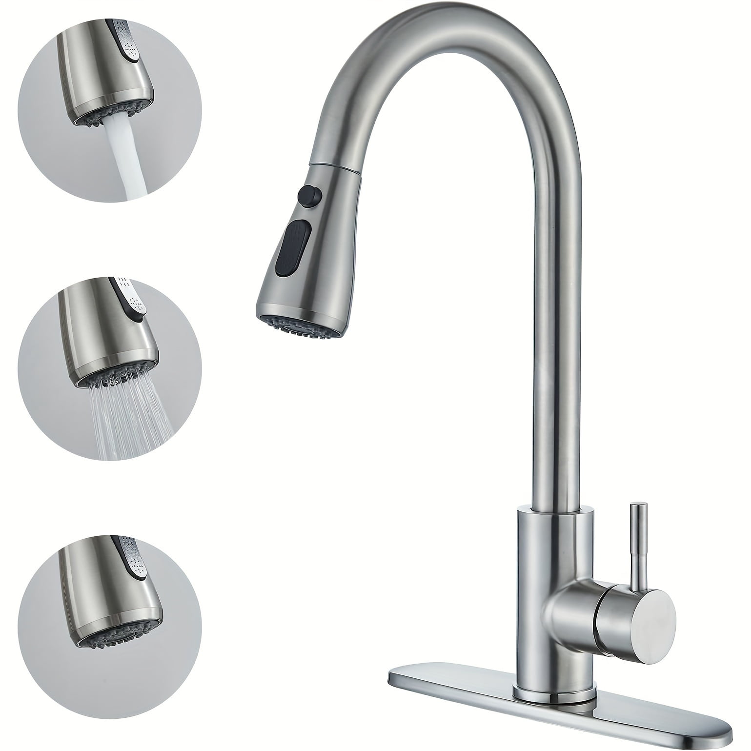 Commercial Kitchen Faucet - Pull-Down Spray, SUS 304 Stainless Steel ...