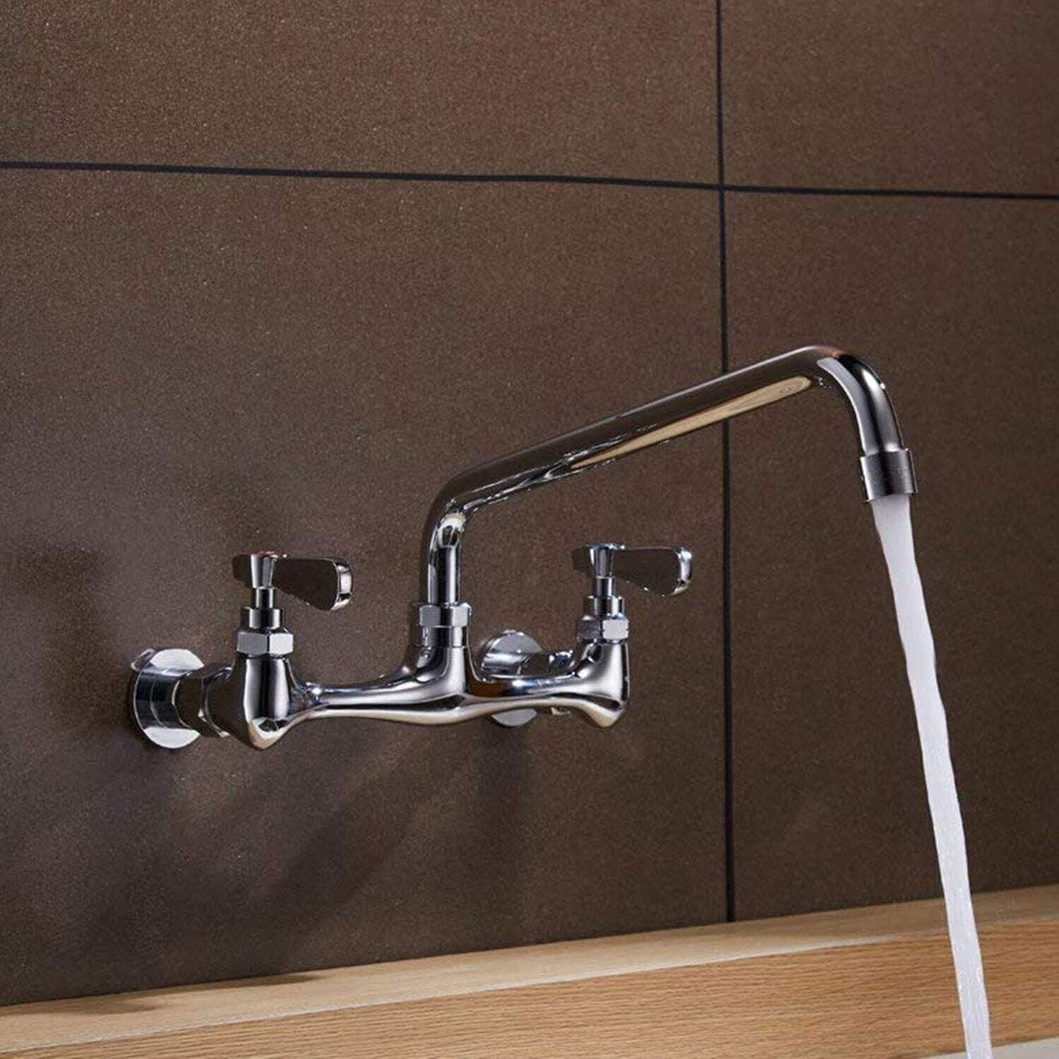 Commercial Kitchen Faucet Wall Mount 8in Center 8" Spout 2 Handle ...