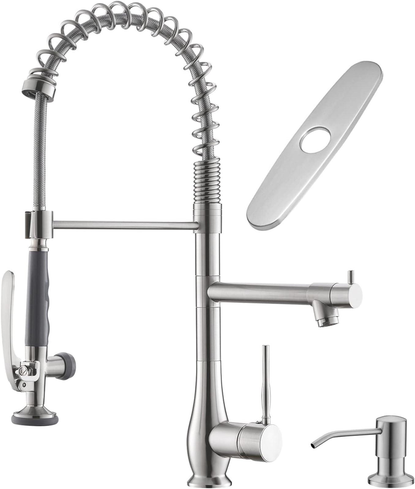 Commercial Kitchen Faucet with Pull Down Sprayer, Double Headed Single ...
