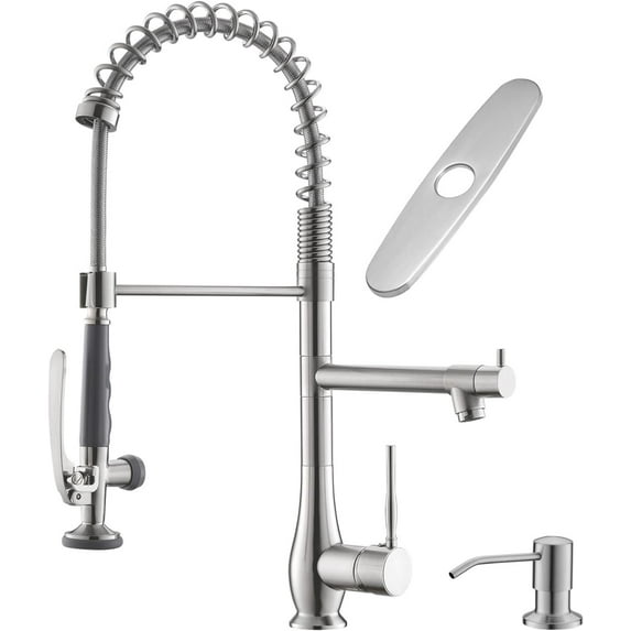 Commercial Kitchen Faucet with Pull Down Sprayer, Double Headed Single ...