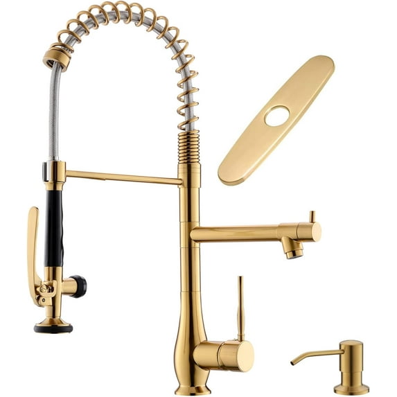 Commercial Kitchen Faucet with Pull Down Sprayer, Double Headed Single ...