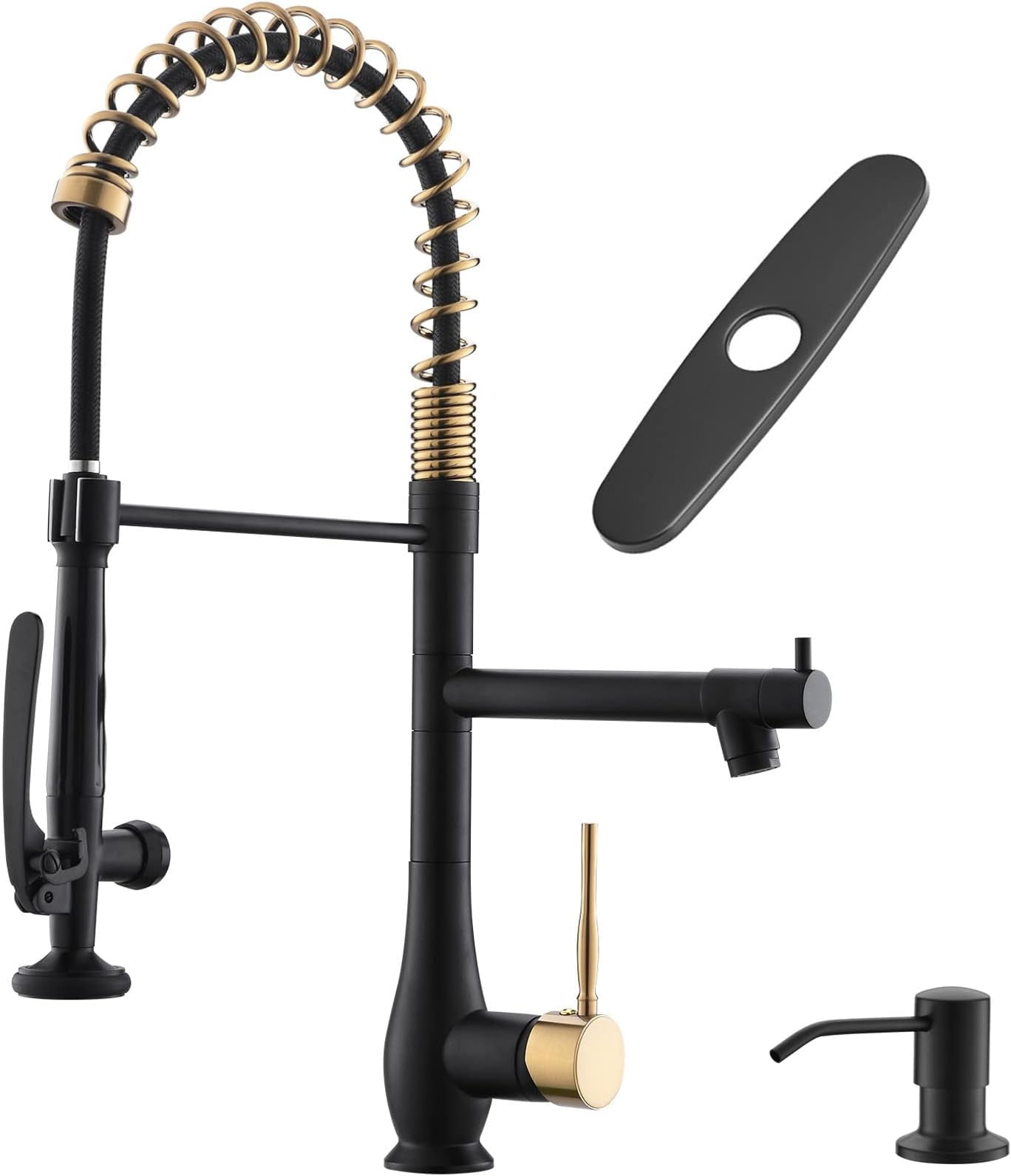 Commercial Kitchen Faucet with Pull Down Sprayer, Double Headed Single ...