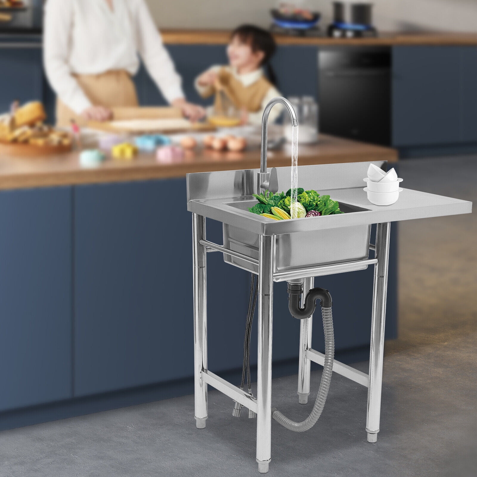 Commercial Kitchen Sink Prep Table with Faucet 304 Stainless Steel 1 ...