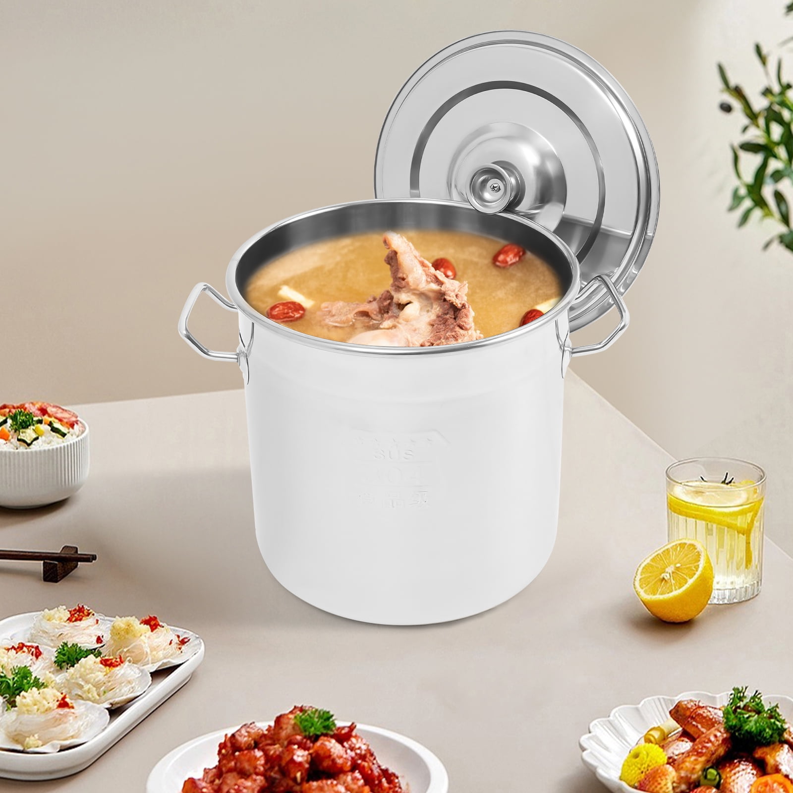 Commercial Large Stainless Steel Pot Cooking Pot with Lid Heavy Duty ...