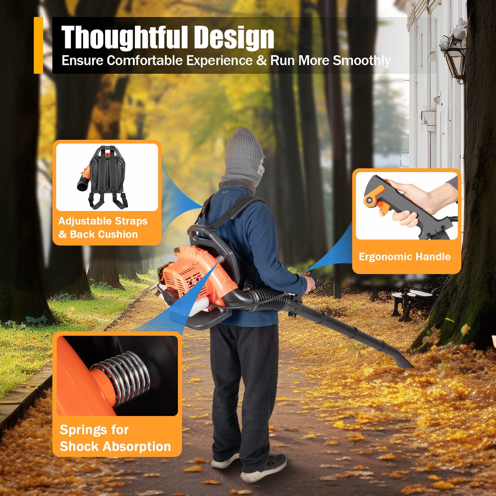 Commercial Leaf Blower 2-stroke Engine 1.2L TankGas Powered Backpack ...