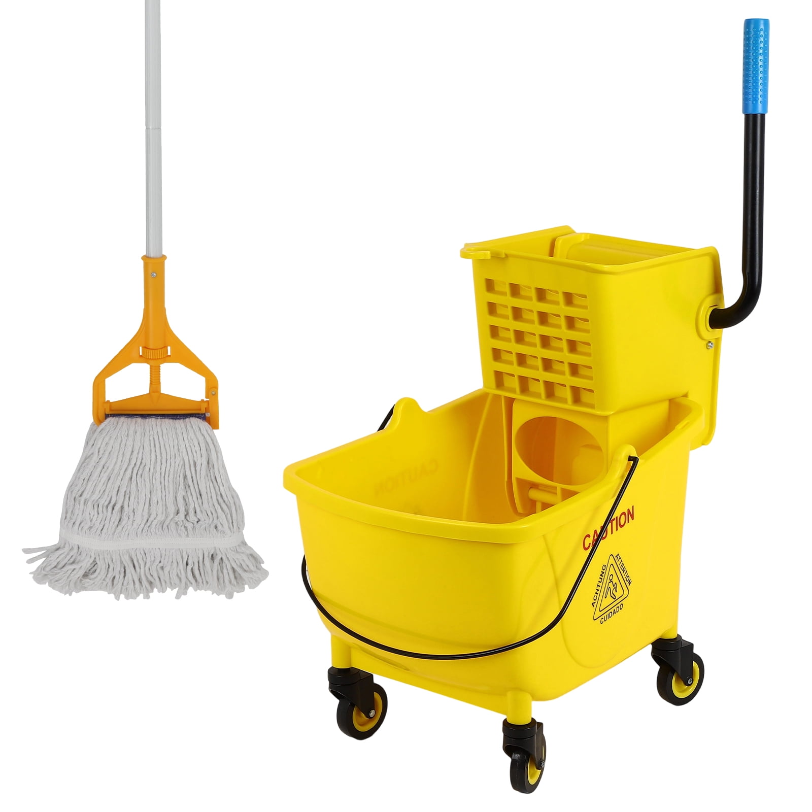 Commercial Mop Bucket with Wringer Side Press on Wheels, 35 Quart Mop ...