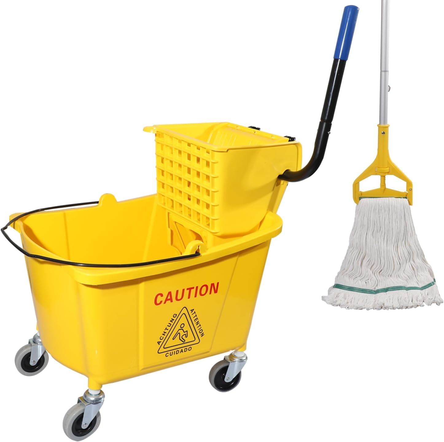 Commercial Mop Bucket with Side Press Wringer on Wheels, 35Qt,Yellow ...