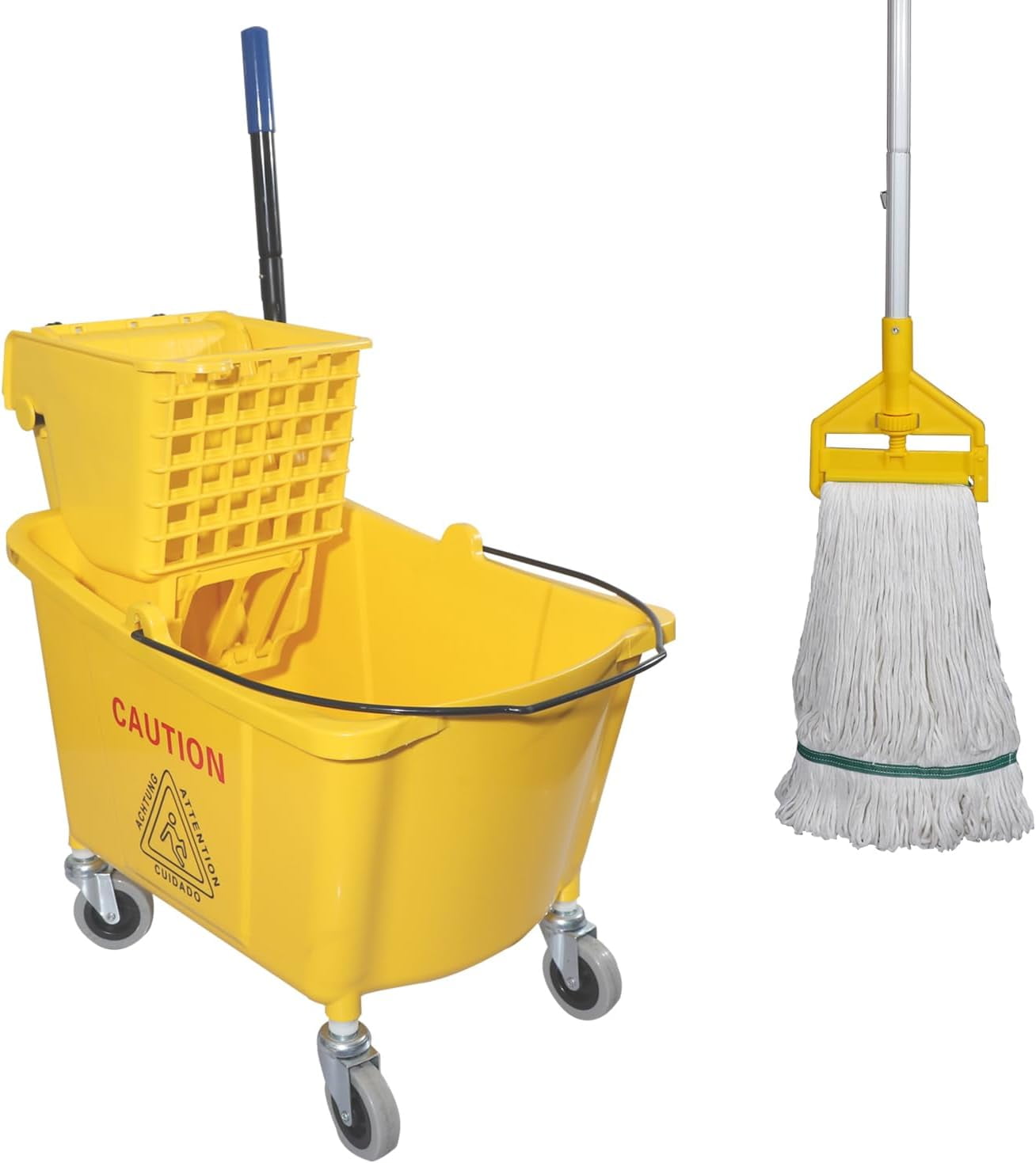 Commercial Mop Bucket with Side Press Wringer on Wheels, Including One ...