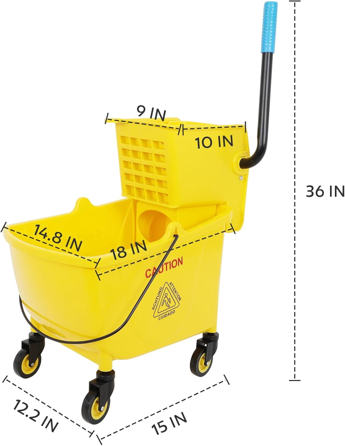 Commercial Mop Bucket with Wringer, 35 Quart Industrial Mop Bucket with ...