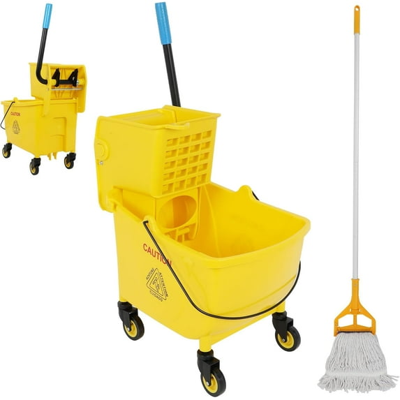 Commercial Mop Bucket with Wringer, 35 Quart Industrial Mop Bucket with ...