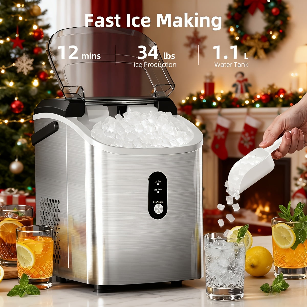 Commercial Nugget Ice Maker - 45lbs/Day, Self-Cleaning, Timer, LED ...