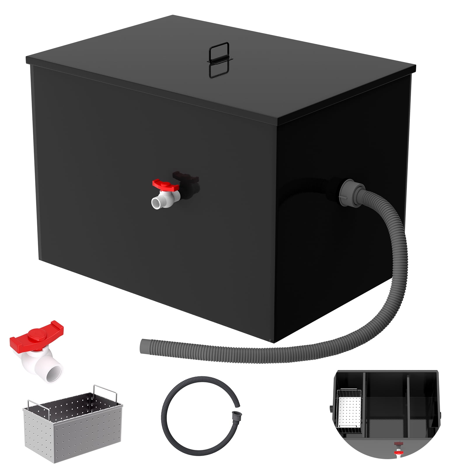 Commercial Oil Trap, 40 lb, Carbon Steel Body, Corrosion-Proof, Kitchen ...