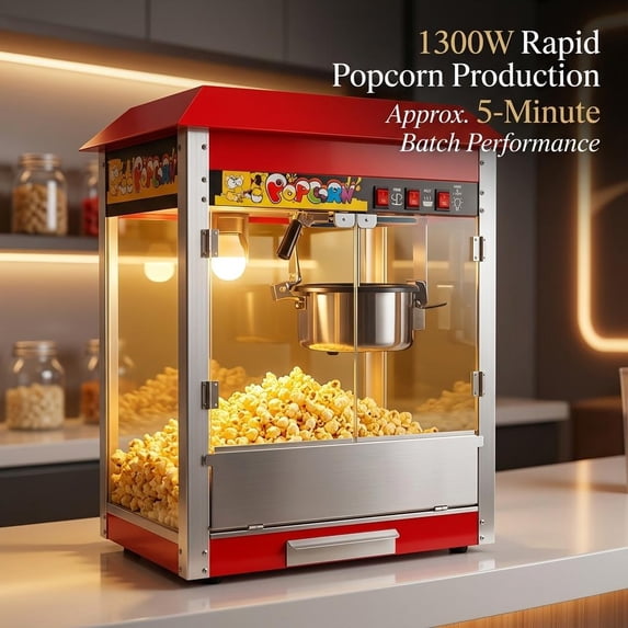 Commercial Popcorn Machine, 8 Oz Kettle, 1300 W Countertop Popcorn ...