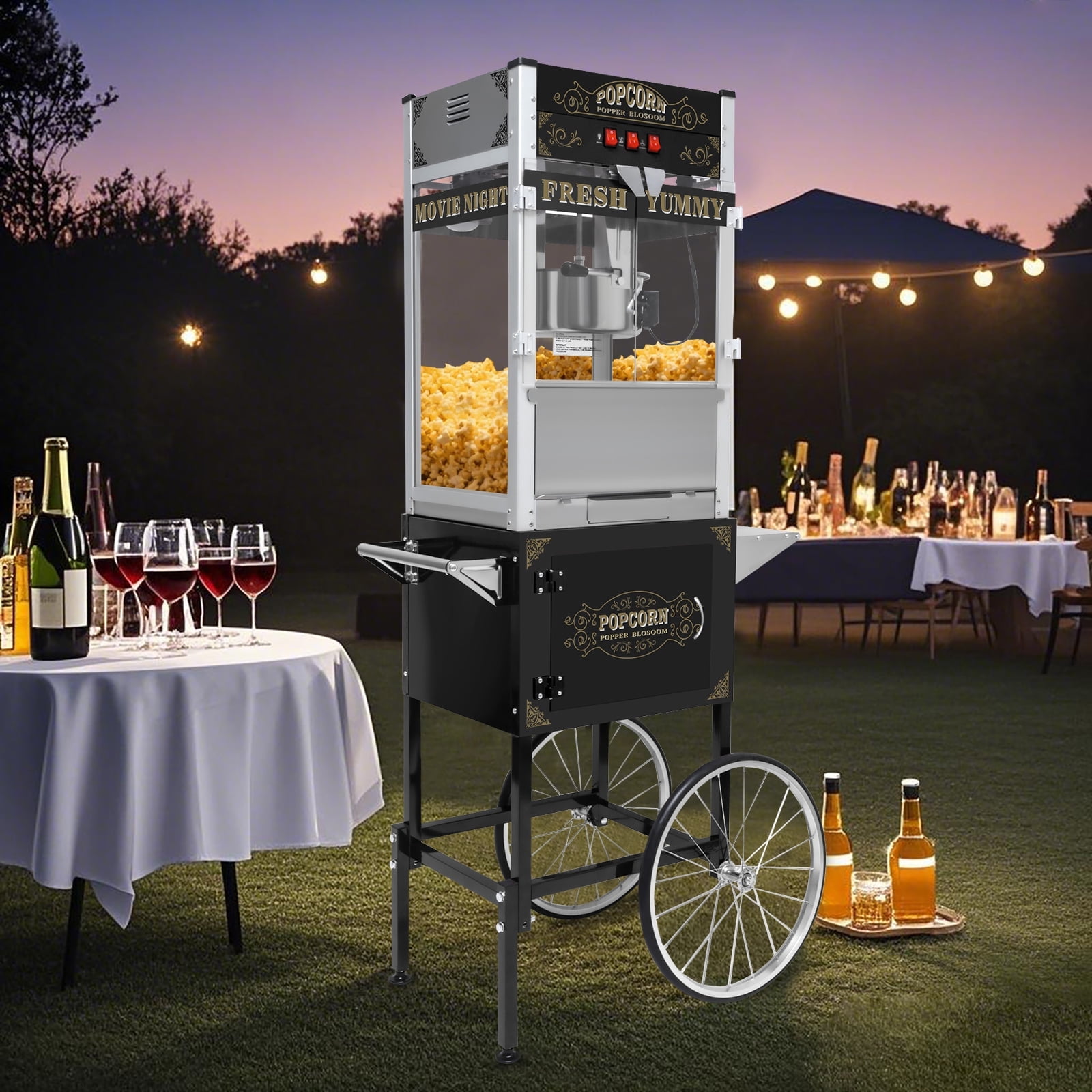 Vintage Commercial Popcorn Machine with Cart - 20oz Popper w/ Wheels ...