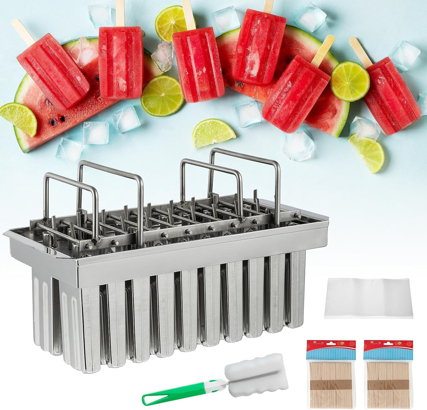 Commercial Popsicle Molds 20PCS Flat Heads with Double-slot Stainless ...